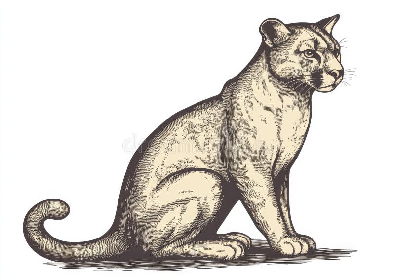 Illustration of a Vintage Engraving-style Puma in Line Art Stock Photo ...