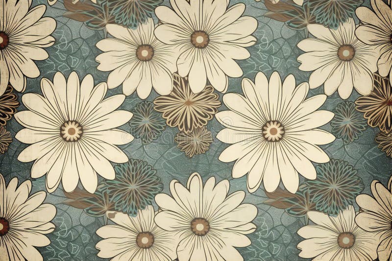Vintage Floral Background with Daisies in Retro Style, Seamless Pattern Stock Illustration ...