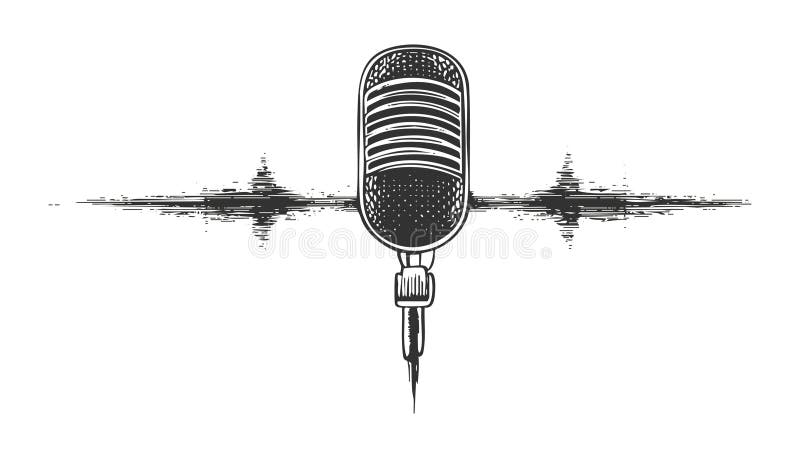 Illustration of a Vintage Microphone with Sound Wave Design. Stock ...