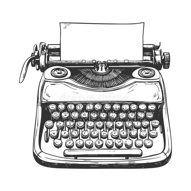 Illustration of a Vintage Typewriter with Blank Paper Sheet. Stock ...