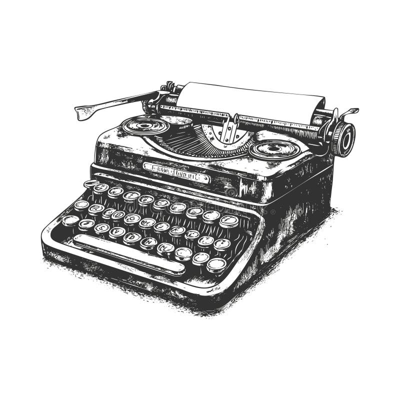 Illustration of a Vintage Typewriter with Paper in Black and White ...