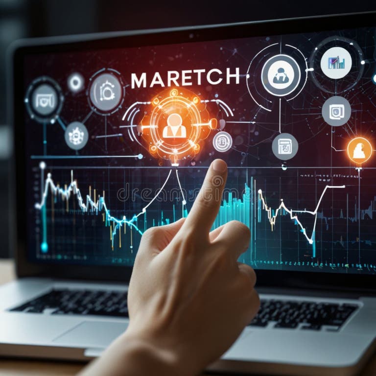 An Illustration of a Virtual Interface Utilizing Martech Marketing Tools. Stock Illustration ...