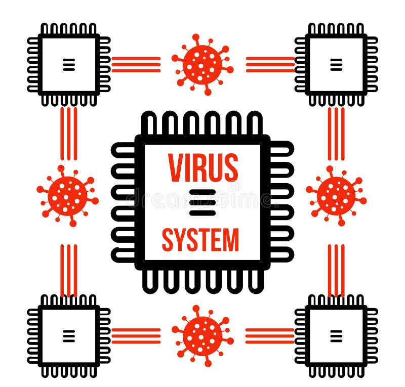 Illustration VIRUS SYSTEM on Microchip Board with White Background ...