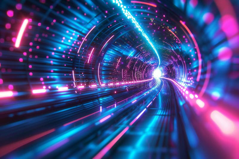 Visual Abstract Background with Blue and Purple Neon Light Rays, Speed of Lights in a Space ...