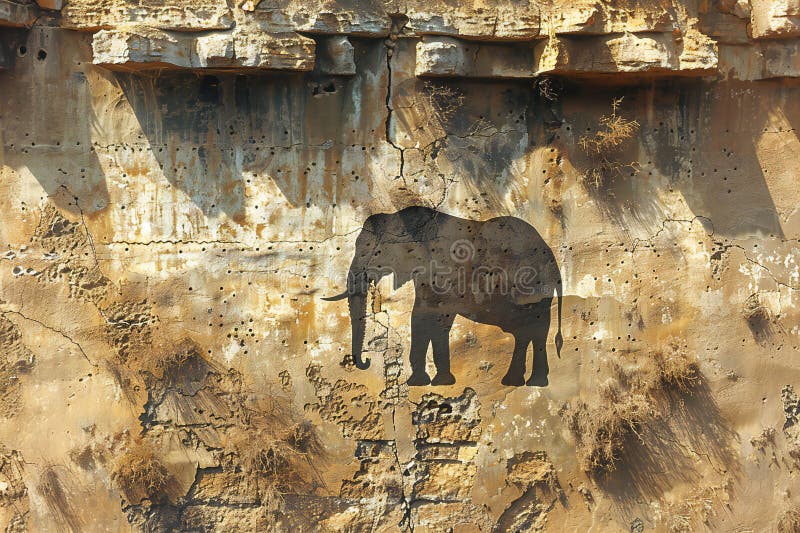 Visual a Cave Wall with the Shadow of an Elephant Cast on it, Captured ...