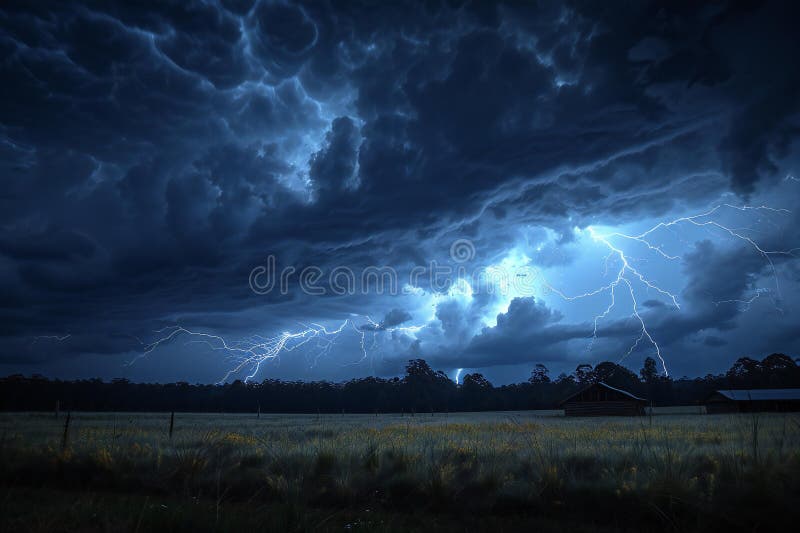 Visual a Dramatic Shot of Lightning Bolts Illuminating the Night Sky ...