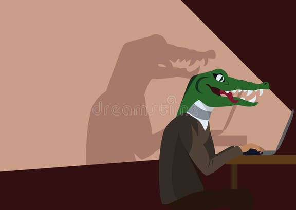 Person Using a Computer with an Alligator As a Head Stock Illustration ...