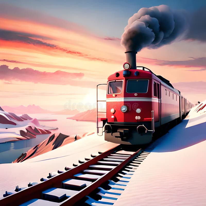 Red Coloured Train Running through the Vast Landscape Stock ...