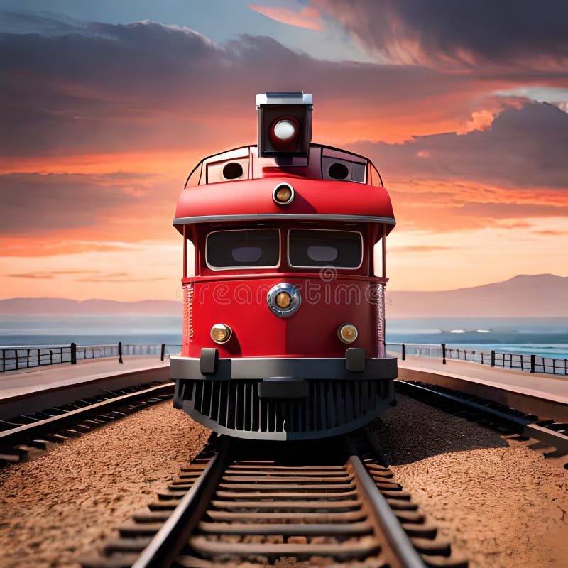 Red Coloured Train Running through the Vast Landscape Stock ...