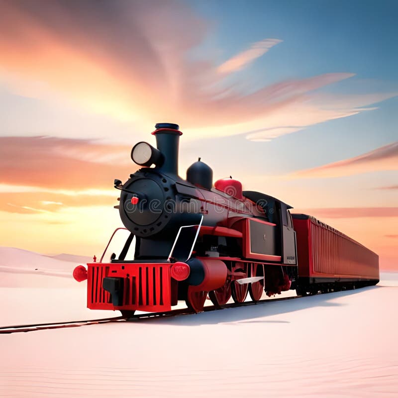 Red Coloured Train Running through the Vast Landscape Stock ...