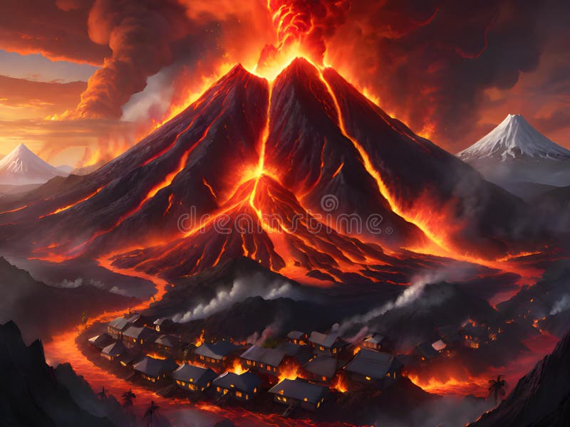 Illustration of Volcano Eruption with Fire Stock Illustration ...