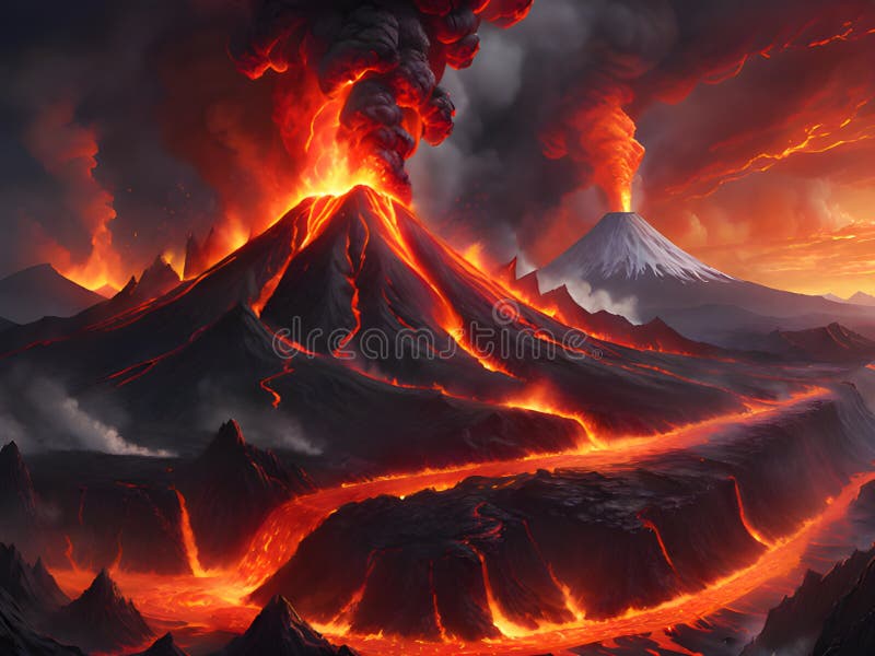 Illustration of Volcano Eruption with Fire Stock Illustration ...