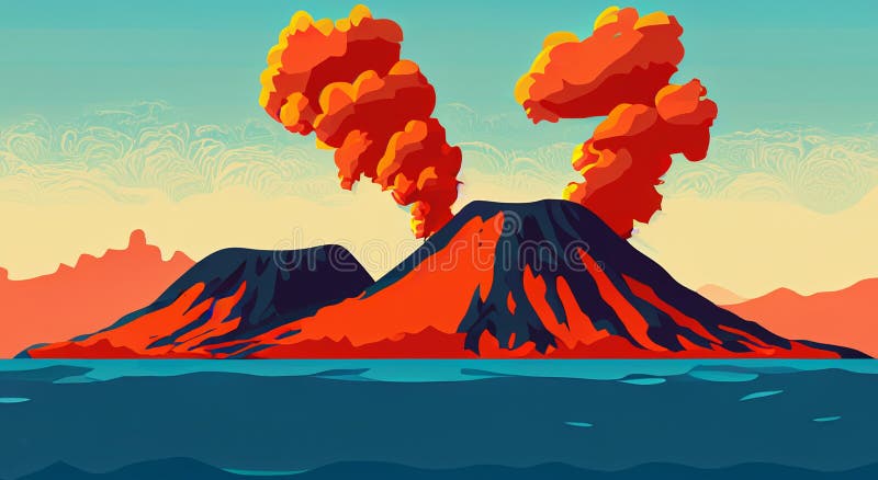Illustration of a Volcano Exploding Stock Illustration - Illustration ...