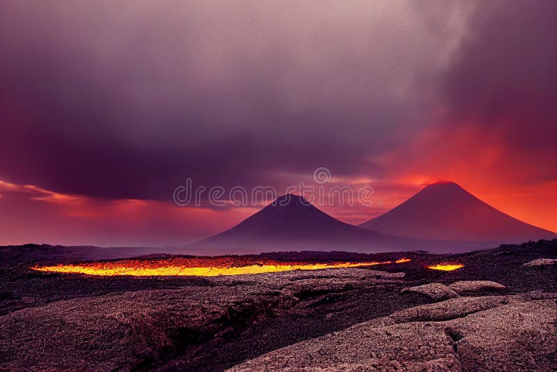 Illustration of a Volcano with Lava Stock Illustration - Illustration ...