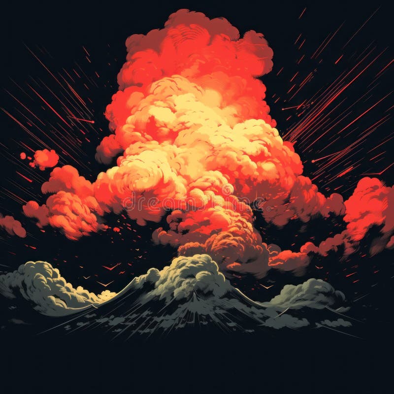 An Illustration of a Volcano with Red Smoke Coming Out of it Stock ...