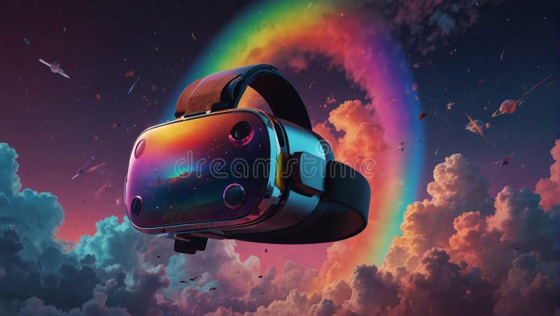 Illustration of VR Headset in Whimsical Cartoon Style with Pixel Clouds ...