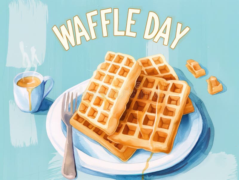 Illustration of Waffle Day with a Stack of Waffles on a Plate ...