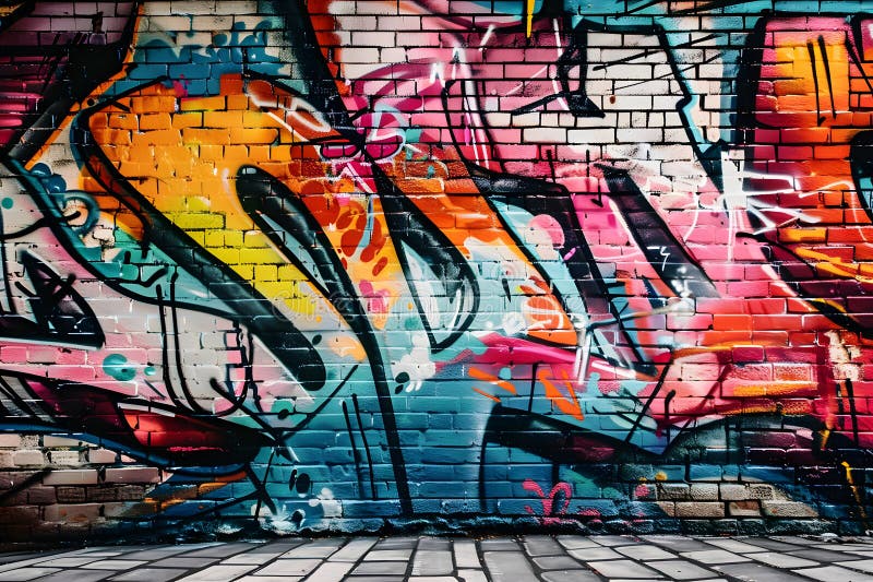 Illustration of a Wall with a Lot of Abstract Graffiti. Brick Wall ...