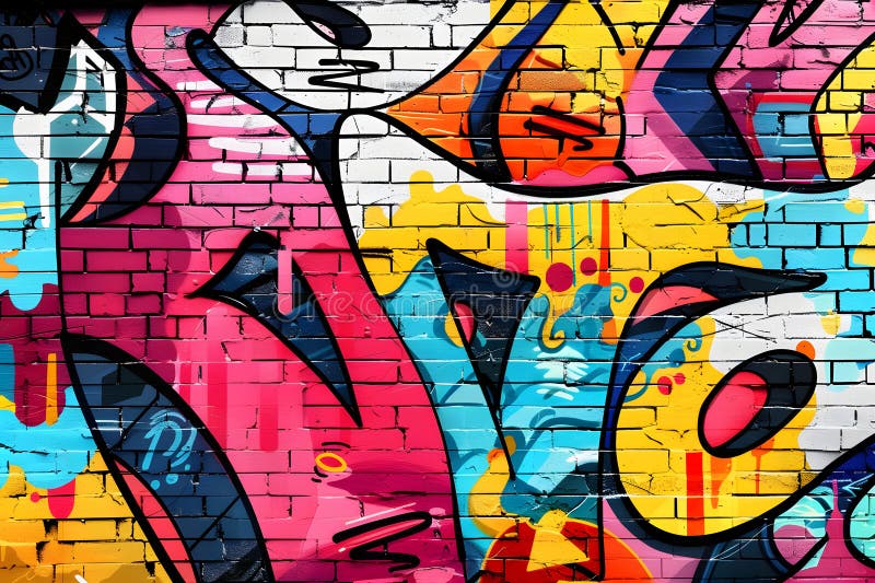 Illustration of a Wall with a Lot of Abstract Graffiti. Brick Wall ...