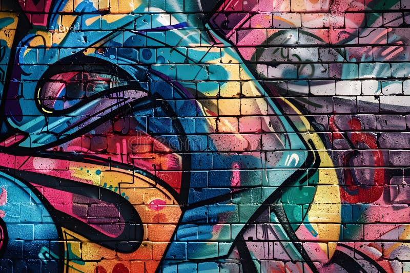 Illustration of a Wall with a Lot of Abstract Graffiti. Brick Wall ...