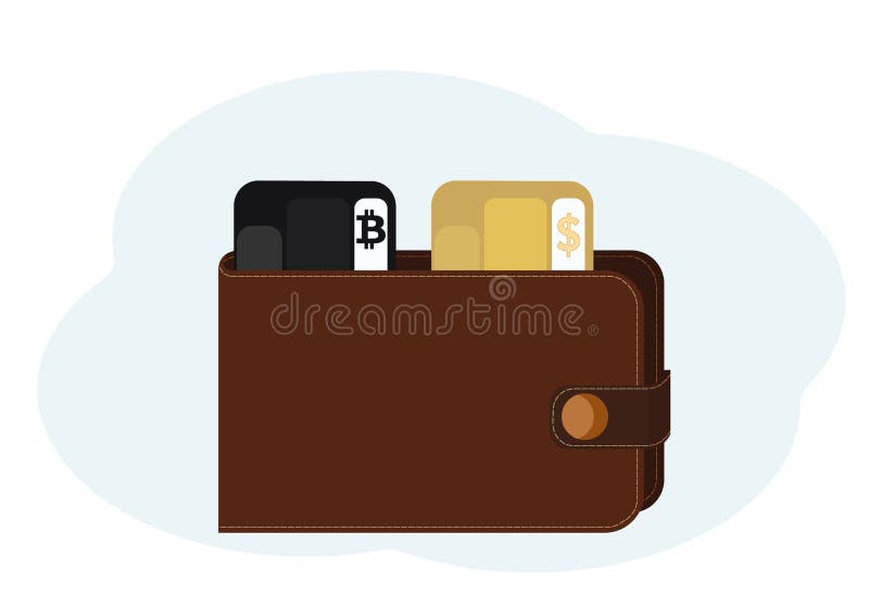 Illustration of Wallet with Plastic Cards with Bitcoin and Dollar ...