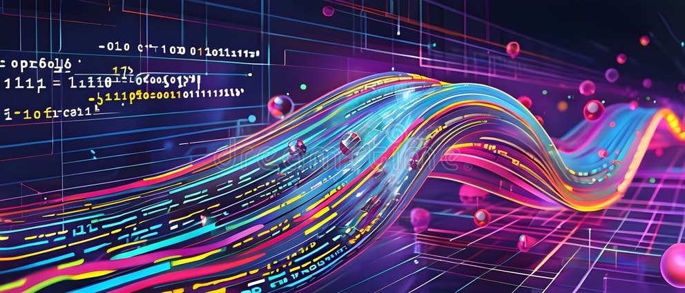 Abstract Data Stream Flowing Like Liquid Light, with Sharp Lines of ...