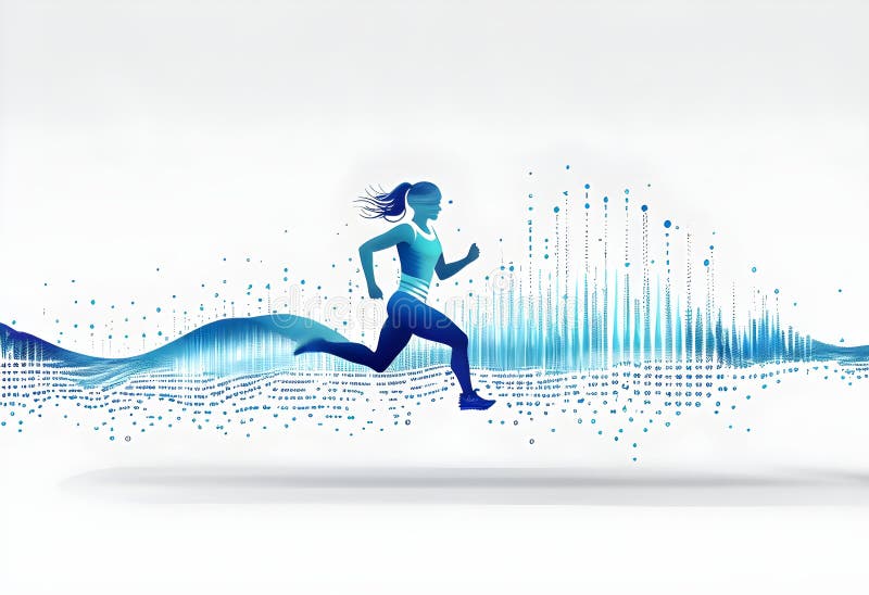 Illustration of a Wave of Data Points Shaping into a Female Runner ...