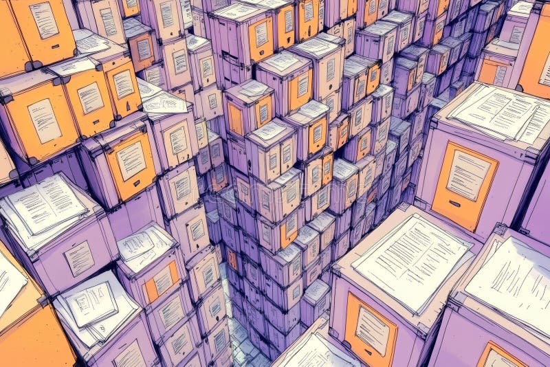 Illustration of a Warehouse with a Huge Number of Boxes Stock ...