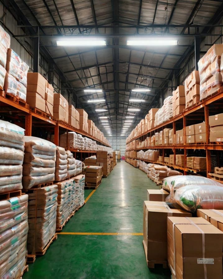 An Illustration of a Warehouse Storing Basic Commodities with Sacks of ...