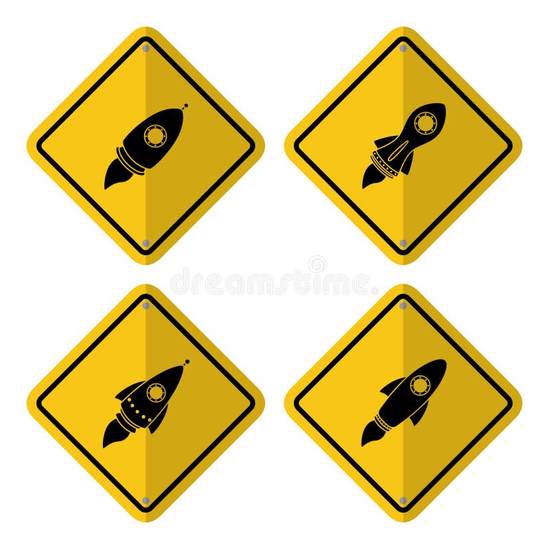 Warning Sign Icon with a Rocket Launch Stock Vector - Illustration of ...