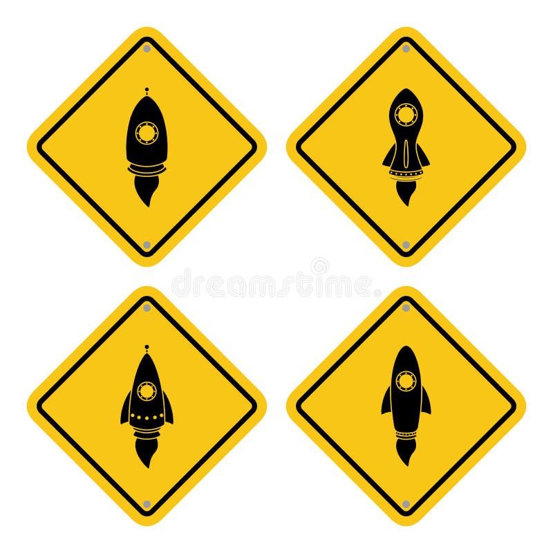 Warning Sign Icon with a Rocket Launch Stock Vector - Illustration of ...