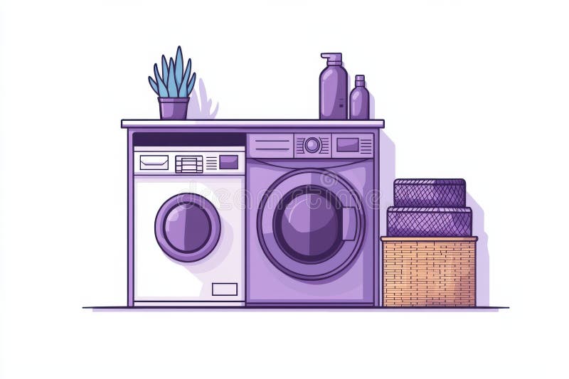 Illustration of Washing Machine with Clothes Baskets in Minimalist ...
