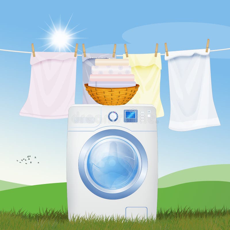 Washing Machine in the Outdoor Lawn Stock Illustration - Illustration ...