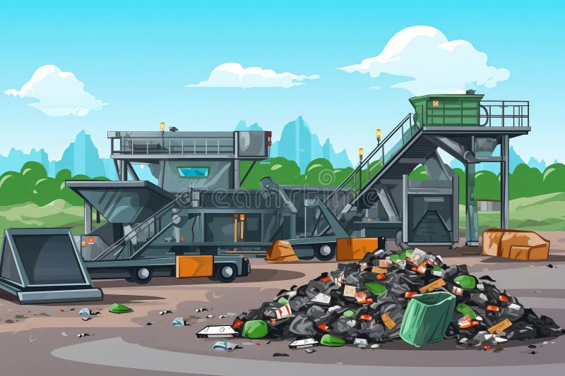 Illustration of a Waste Management Plant with Garbage Stock Image ...