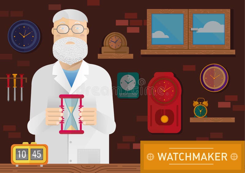 Watchmaker Character From Switzerland With Cuckoo Clock Stock Vector ...