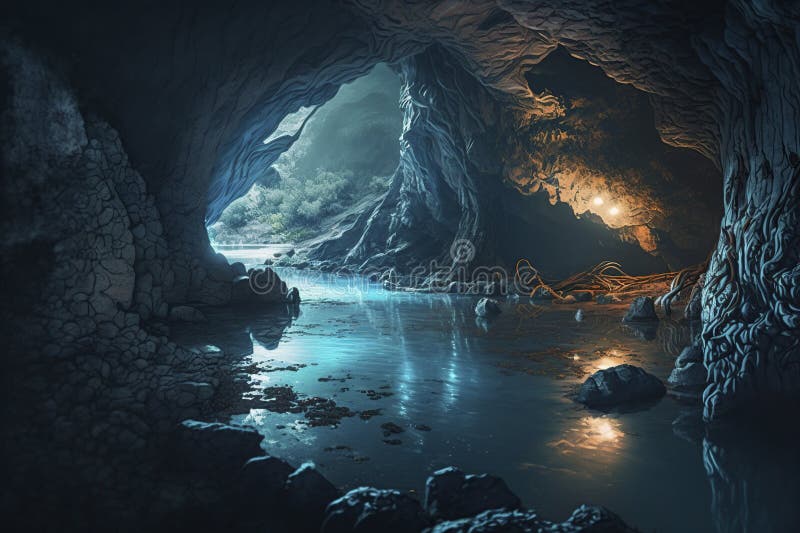 Illustration, Water in the Caves, Generative Ai Stock Illustration ...
