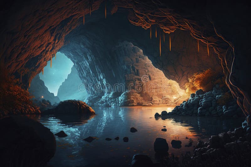 Illustration, Water in the Caves, Generative Ai Stock Illustration ...