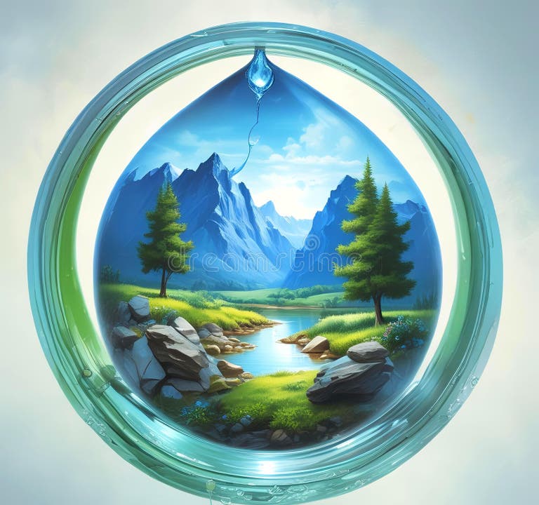 Illustration of Water Drop with Spring Environment Stock Image - Image ...