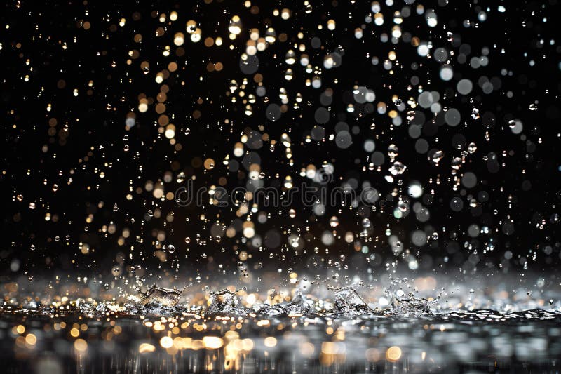 Water Droplets Falling on the Ground, Silver Particles Floating in ...