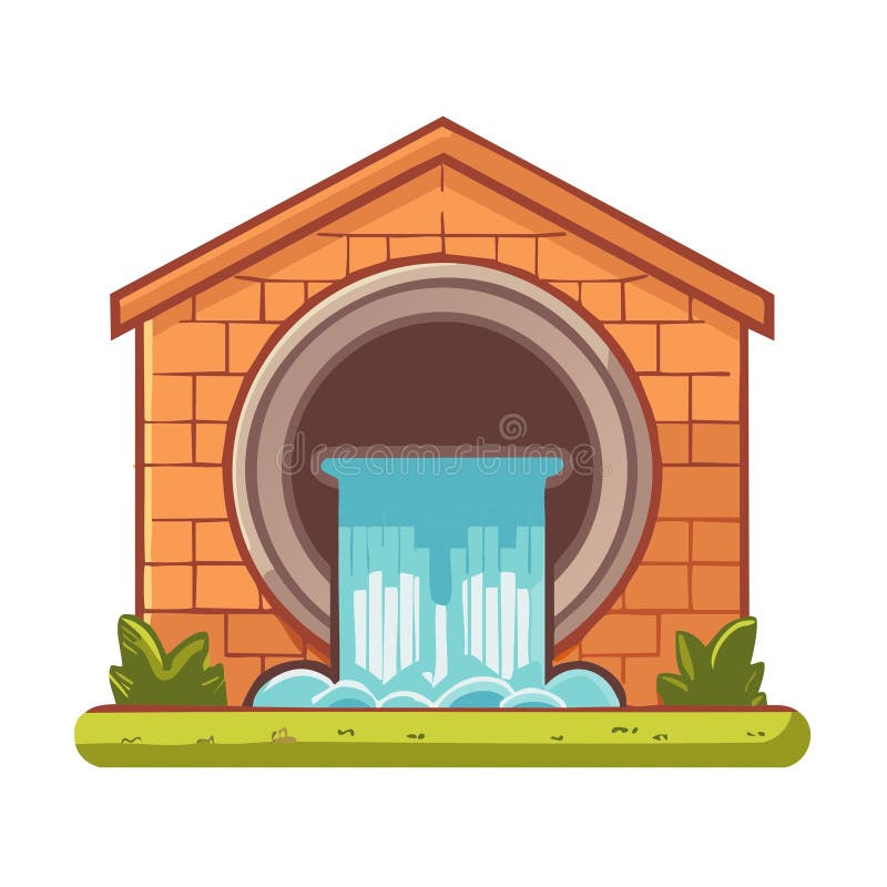 Illustration of Water Flowing from a Large Pipe Embedded in a Brick ...