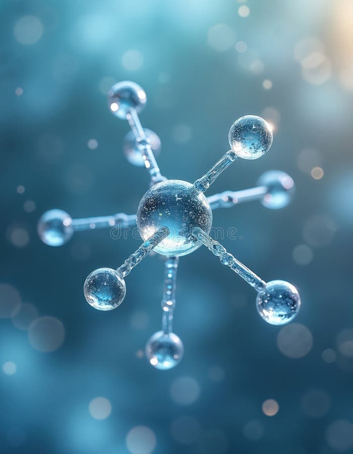 Illustration of Water Molecule Structure on Blue Bokeh Background ...
