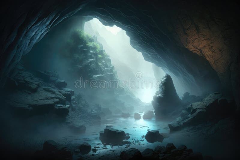 A Stream of Water Passing through a Cave Stock Illustration ...