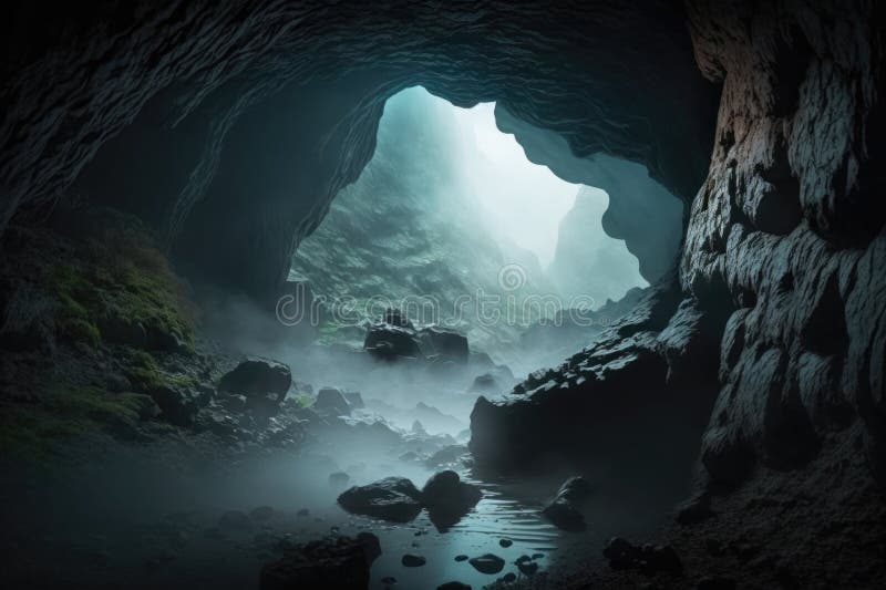 A Stream of Water Passing through a Cave Stock Illustration ...