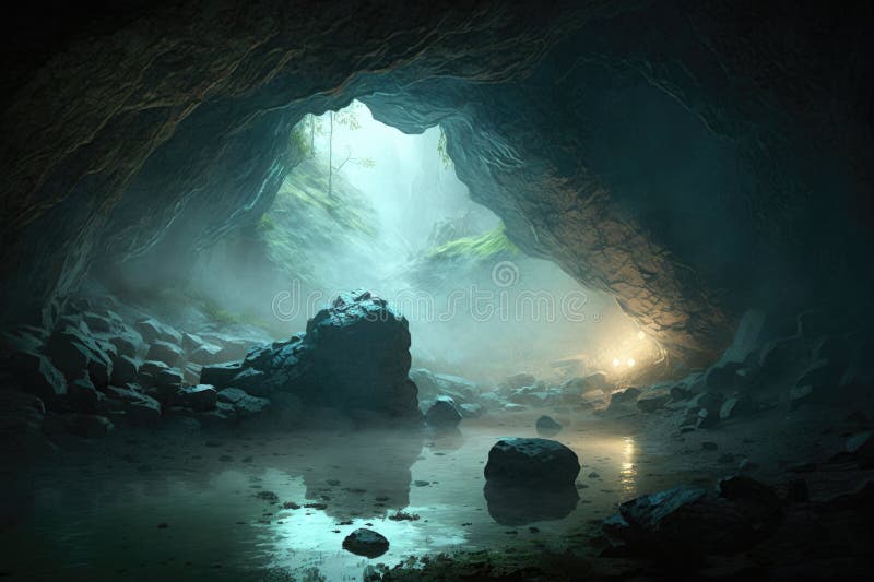 A Stream of Water Passing through a Cave Stock Illustration ...