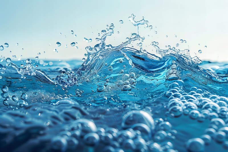Water Wave, Blue Water Background with Bubbles and Splash, White Space ...