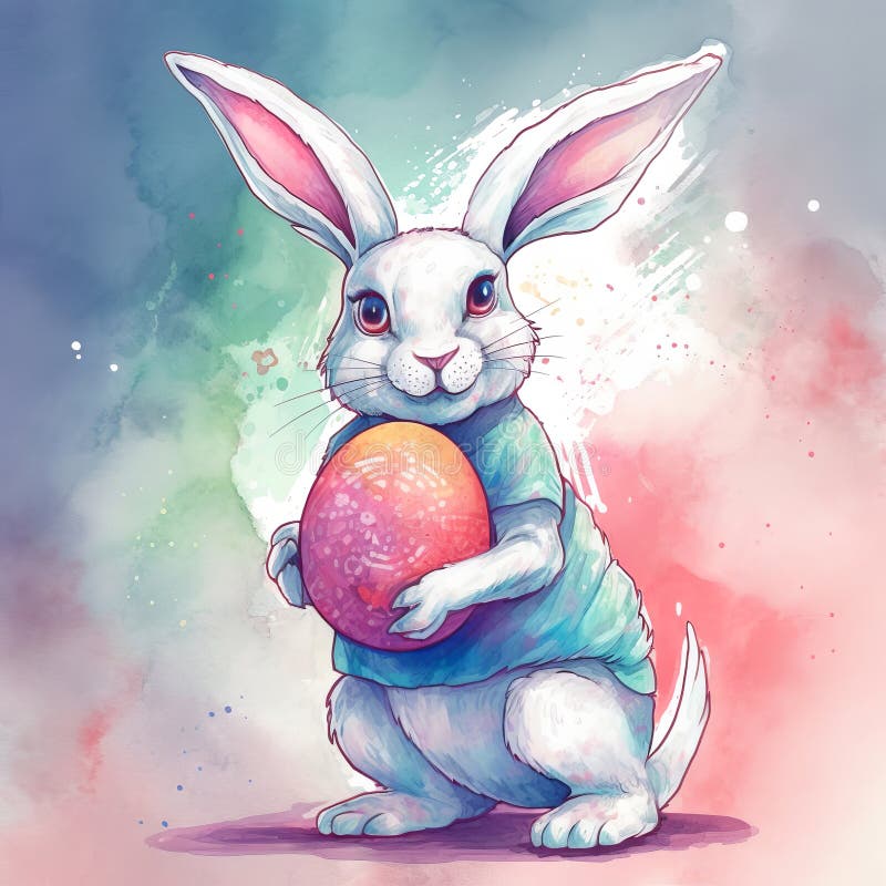Watercolor easter bunny stock illustration. Illustration of background ...