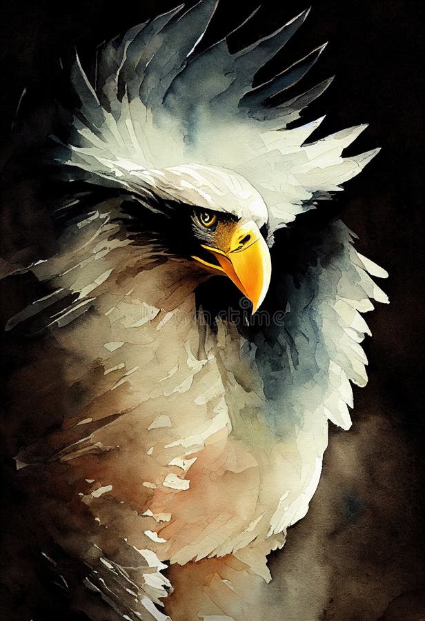 Illustration of Watercolor Eagle, Abstract Color Background. Digital ...