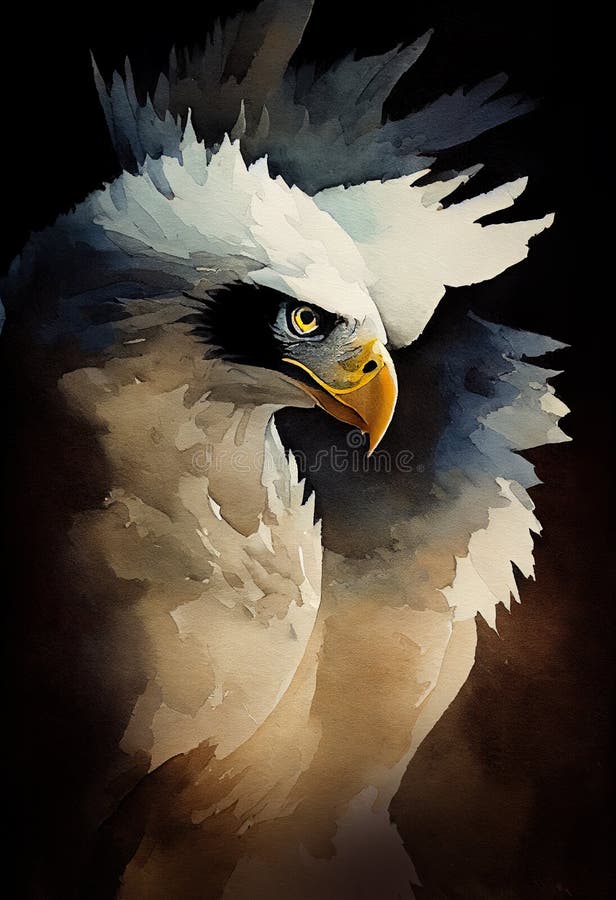 Illustration of Watercolor Eagle, Abstract Color Background. Digital ...