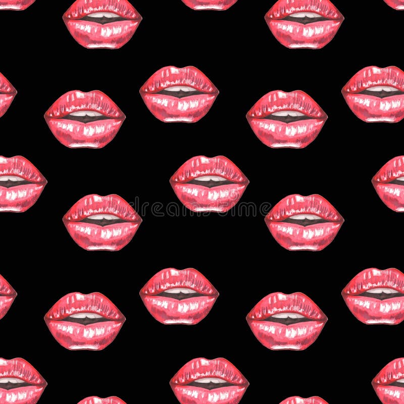 Illustration of Watercolor Pattern Red Lips Stock Illustration ...
