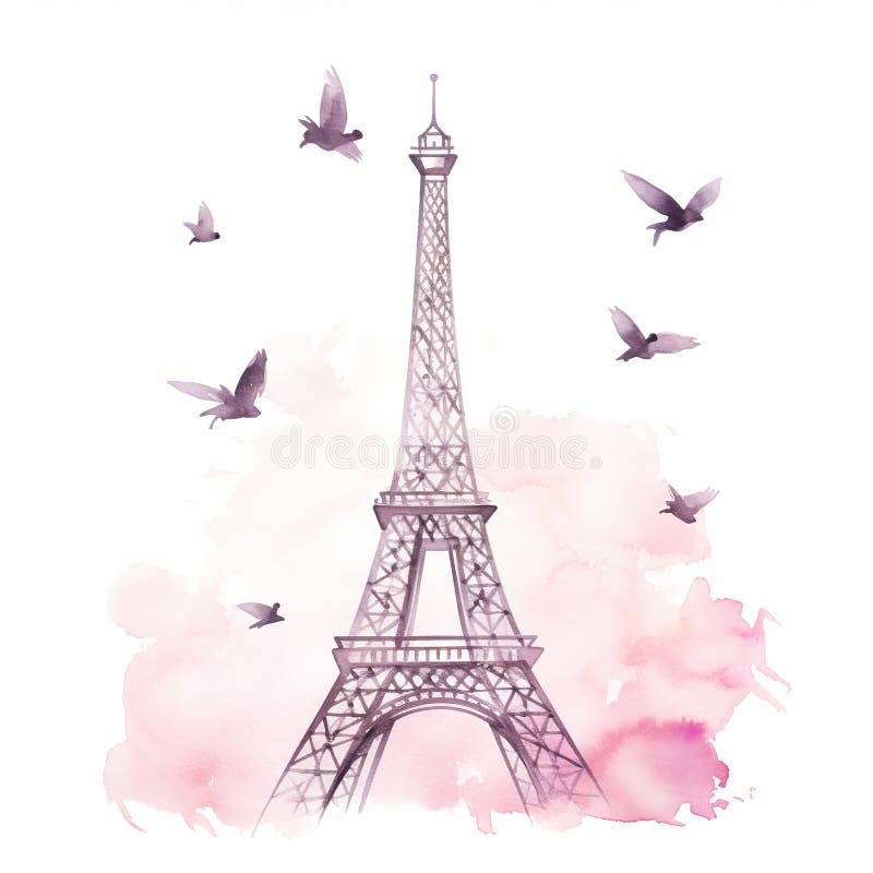 Illustration of Watercolor Stylized Cartoon Eiffel Tower in Pink ...